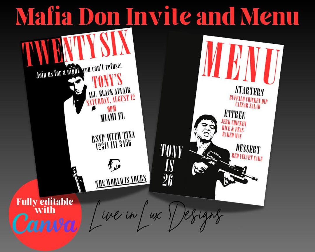 Mafia Don Themed Birthday Invitation & Menu Template - Etsy