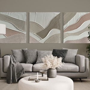 Pastel GAJA Plaster Wall Art Set of 3 | Minimalist Beige Textured 3D ...