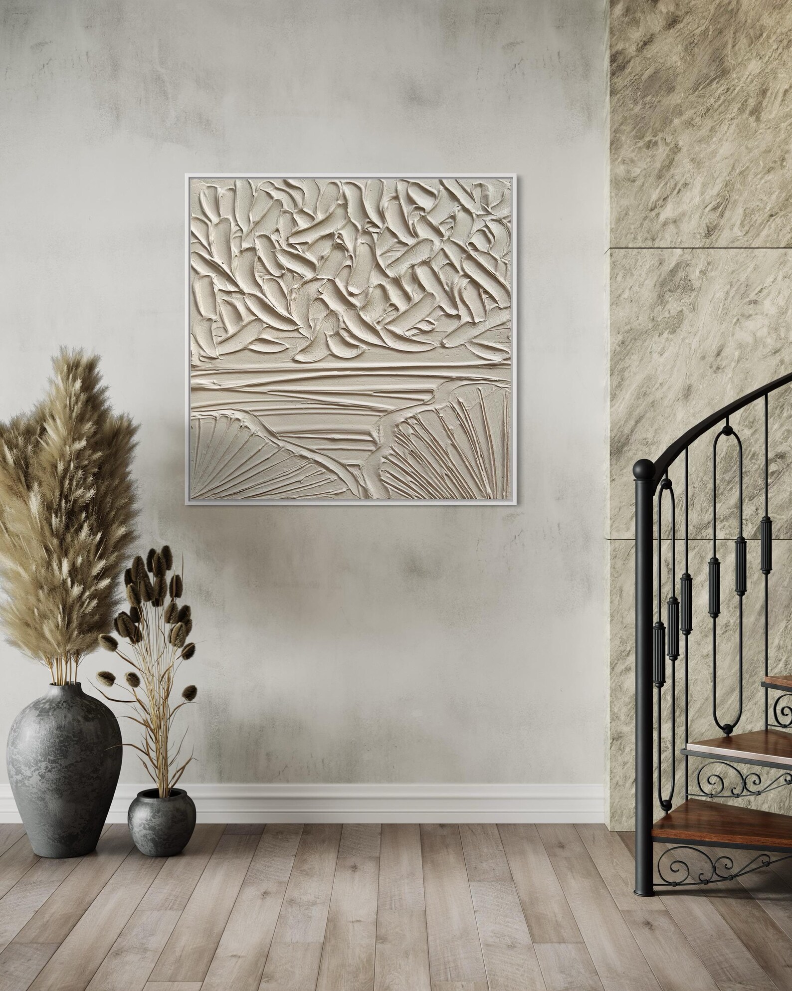 Large SEA SHELLS Minimalist Wall Art Plaster Art Beige Textured ...