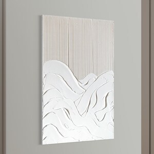 Large WAVES Minimalist Wall Art Plaster Art Matte White Textured Wall ...