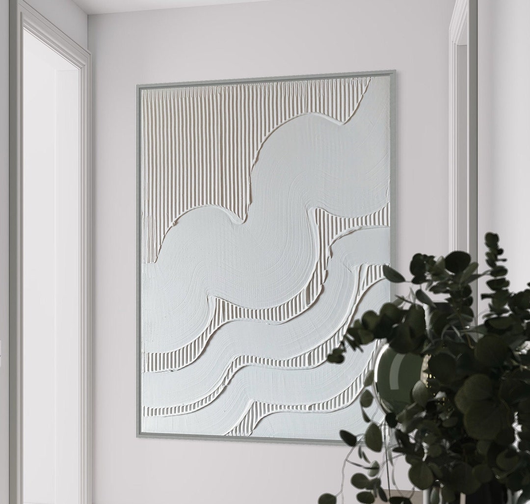 Large Minimalist Wall Art Plaster Art Matte White Textured - Etsy
