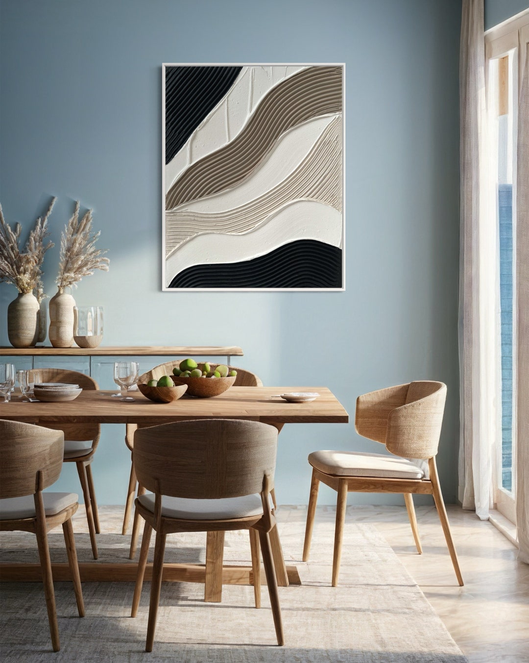 Beige GAJA Abstract Artwork | Plaster Art | Black Textured Structure ...