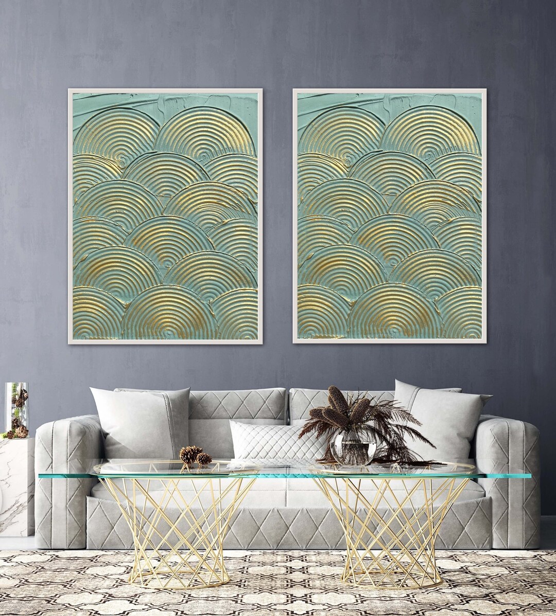 Large Golden Shells Set of 2 Wall Art | Pink Plaster Art | Abstract ...