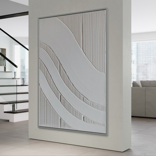 Large WAVES Minimalist Wall Art Plaster Art Matte White - Etsy