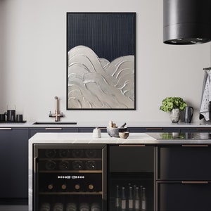 Large Black Silver WAVES Minimalist Wall Art Plaster Art Metallic ...