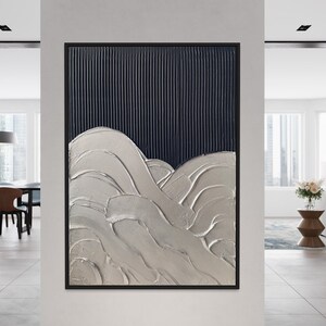Large Black Silver WAVES Minimalist Wall Art Plaster Art Metallic ...