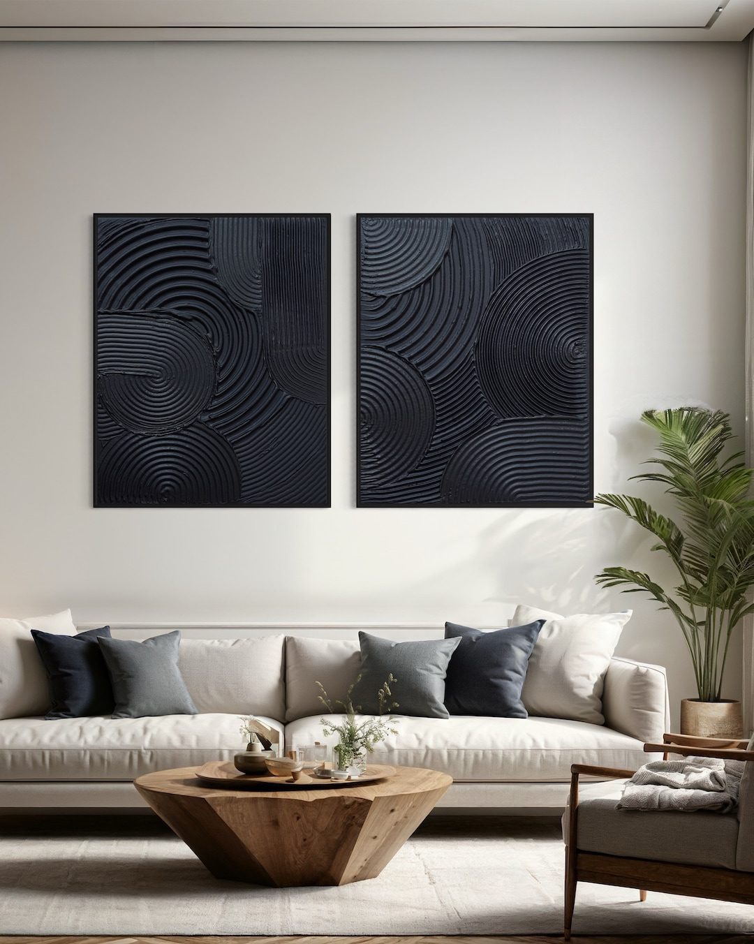 Large Black Circles Wall Art Set of 2 | Plaster Artworks | Textured ...