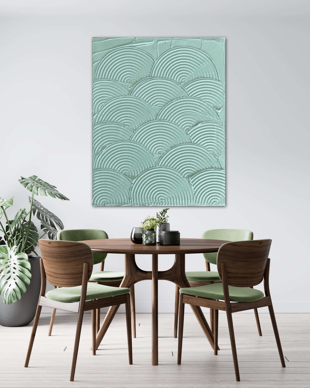 Large SHELLS Abstract Painting | Plaster Artwork | Matte Green Textured ...