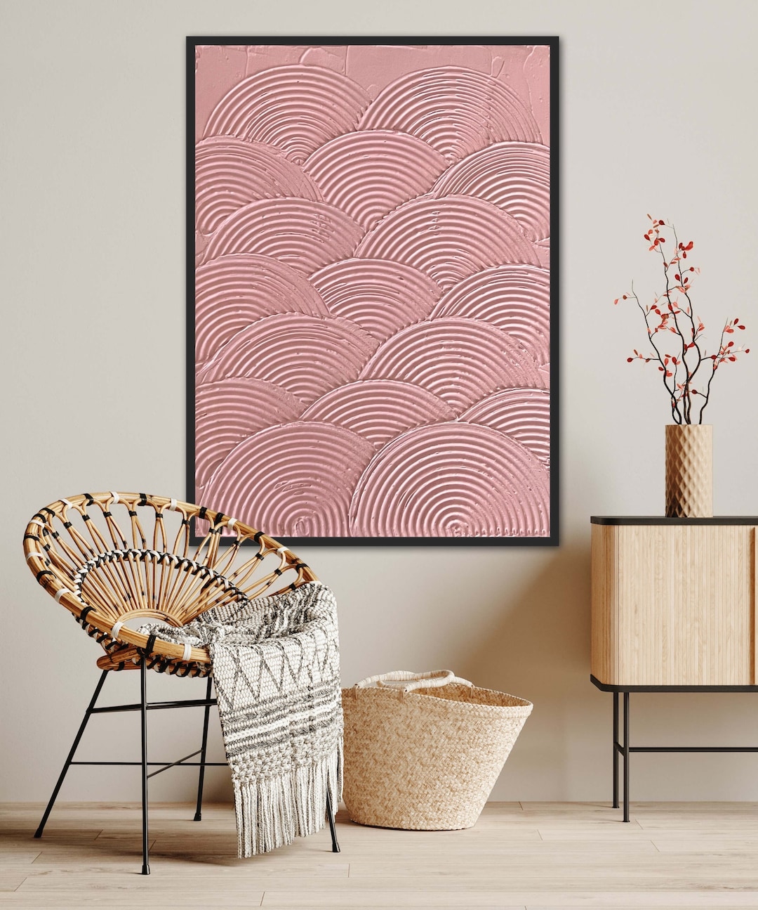 Large SHELLS Abstract Painting | Plaster Art | Matte Pink Textured Wall ...