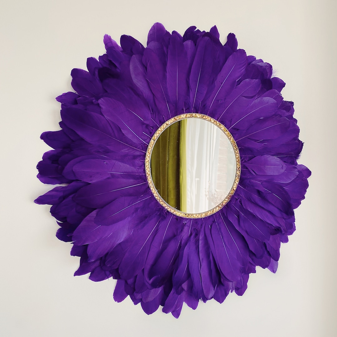 Wall Hanging Purple Round Mirror With Feather | Boho Home Decor - Etsy