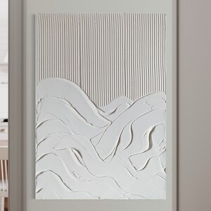 Large WAVES Minimalist Wall Art Plaster Art Matte White Textured Wall ...