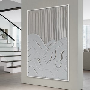 Large WAVES Minimalist Wall Art Plaster Art Matte White Textured Wall ...