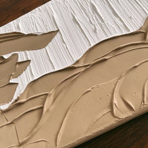 Large Beige Brown OCEAN WAVES Minimalist Wall Art Plaster Art Textured ...