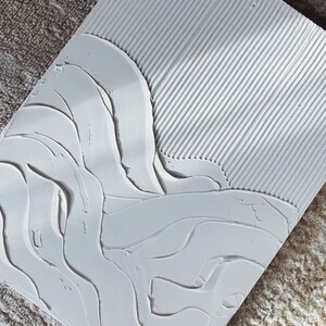 Large WAVES Minimalist Wall Art Plaster Art Matte White Textured Wall ...