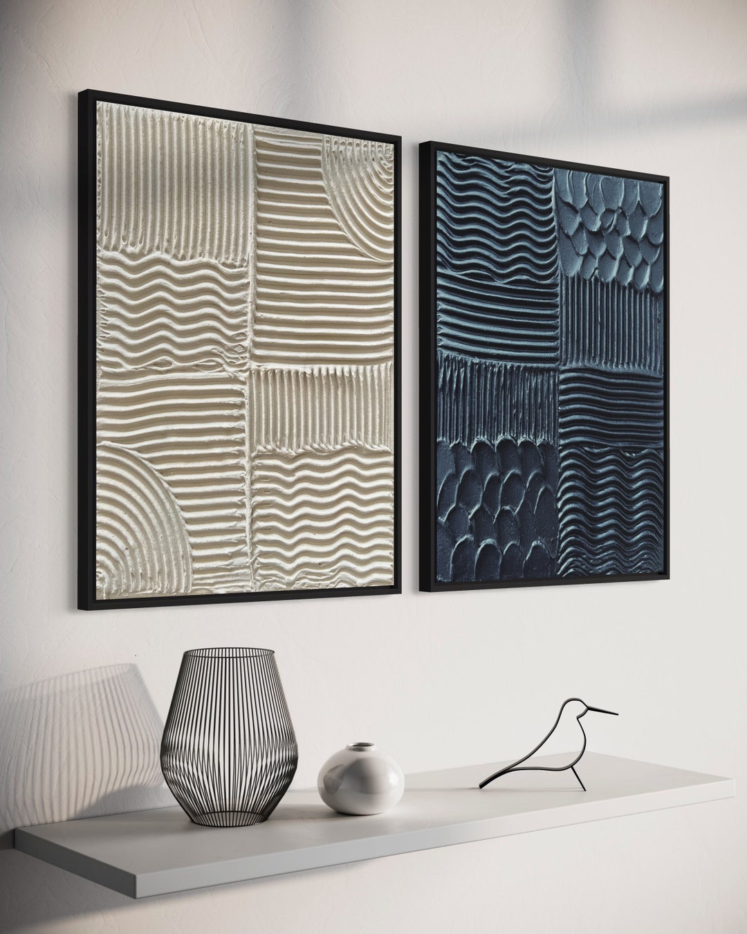 Large Loco Beige & Black Wall Art Set of 2 | Plaster Artworks | Matte ...
