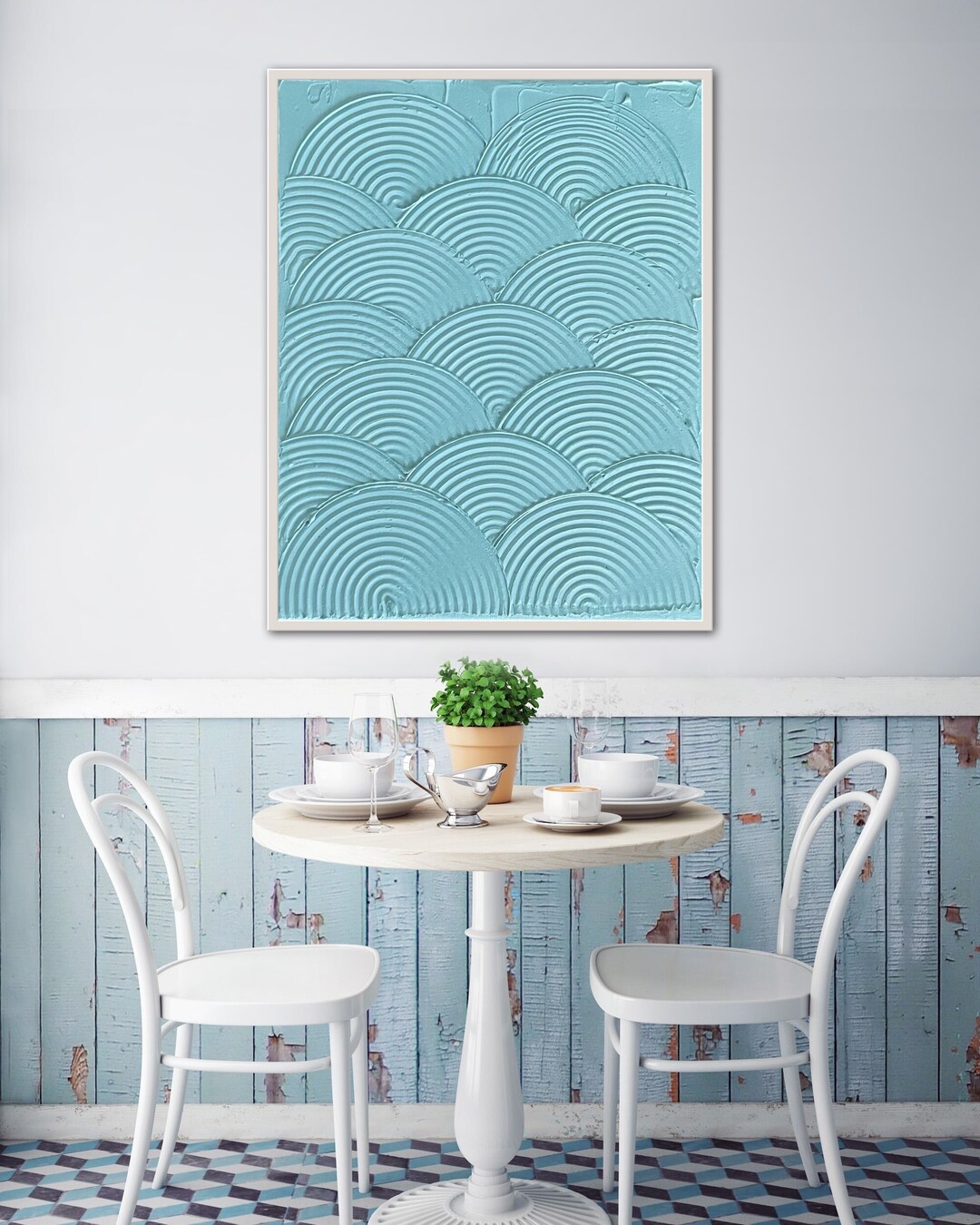 Large SHELLS Abstract Painting | Plaster Artwork | Matte Blue Textured ...
