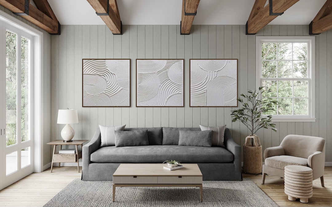 Circles Plaster Wall Art Set of 3 | Minimalist Matte White Textured ...