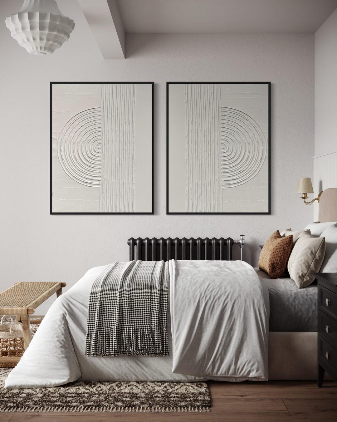 Double Geometric Set of 2 Wall Arts | Plaster Art | White Textured ...