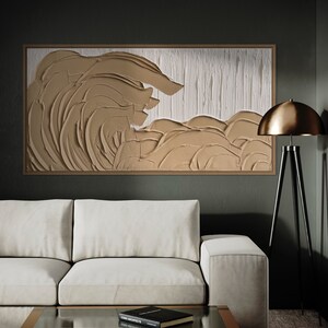 Large Beige Brown OCEAN WAVES Minimalist Wall Art Plaster Art Textured ...