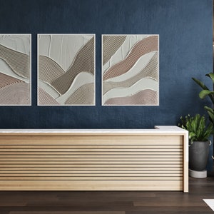 Pastel GAJA Plaster Wall Art Set of 3 | Minimalist Beige Textured 3D ...