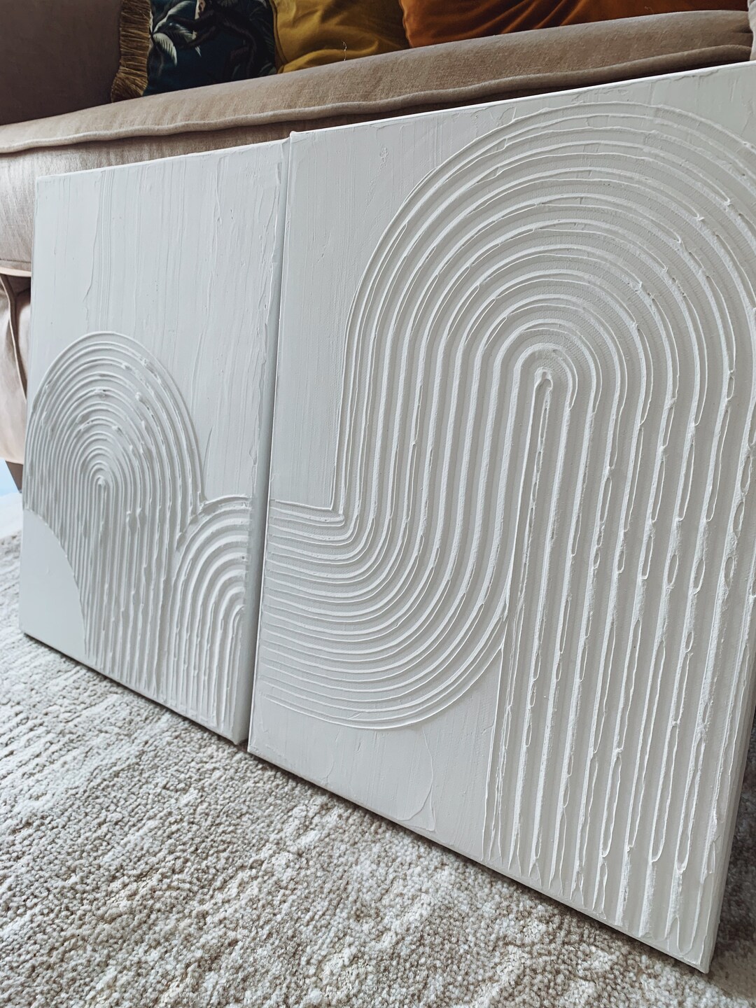 Weiße Minimalistische Wandkunst Gips Kunst Matte Peach Texturierte Wandbilder 2er Set Spackle ...