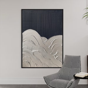 Large Black Silver WAVES Minimalist Wall Art Plaster Art Metallic ...