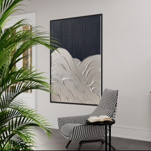 Large Black Silver WAVES Minimalist Wall Art Plaster Art Metallic ...