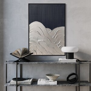 Large Black Silver WAVES Minimalist Wall Art Plaster Art Metallic ...
