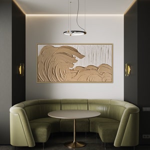 Large Beige Brown OCEAN WAVES Minimalist Wall Art Plaster Art Textured ...