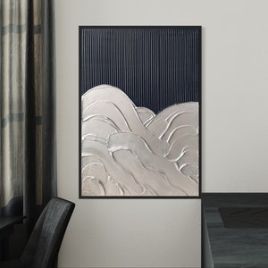 Large Black Silver WAVES Minimalist Wall Art Plaster Art Metallic ...