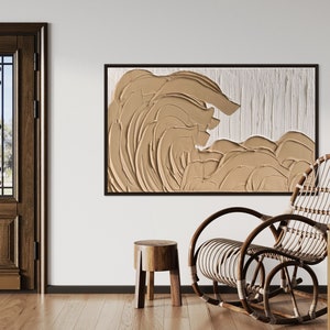 Large Beige Brown OCEAN WAVES Minimalist Wall Art Plaster Art Textured ...