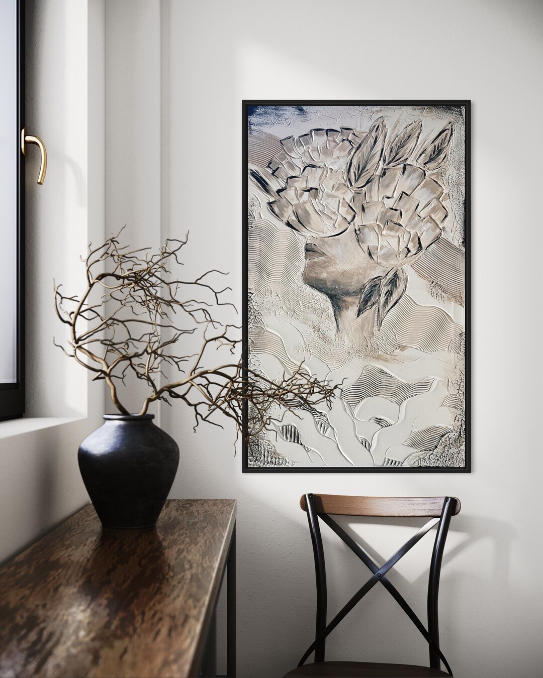 FEMALE II Neutral Flower Abstract Artwork Beige Plaster Textured ...