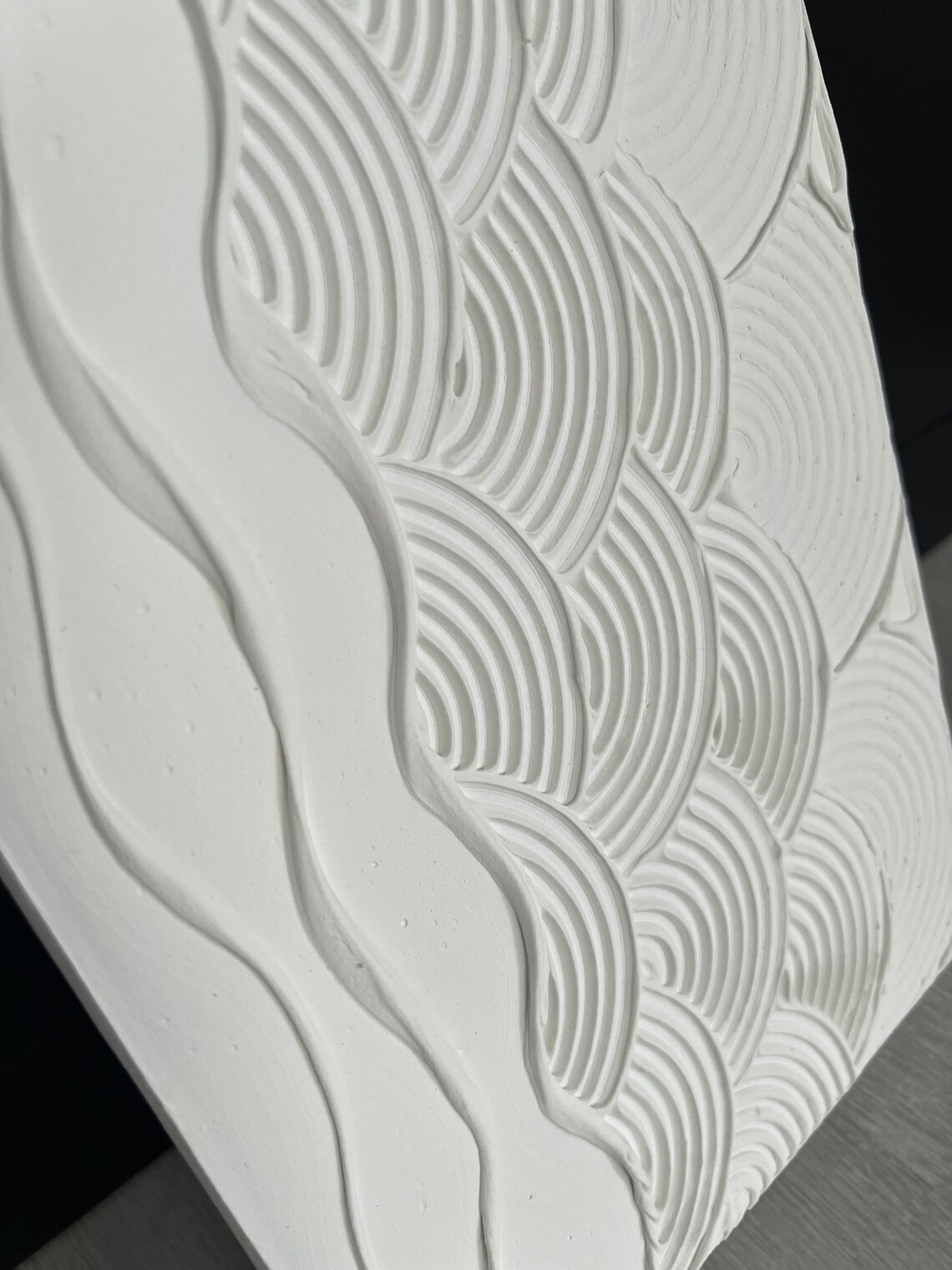 Large Wavy Geometric Artwork | Minimalist Plaster Art | White Textured ...