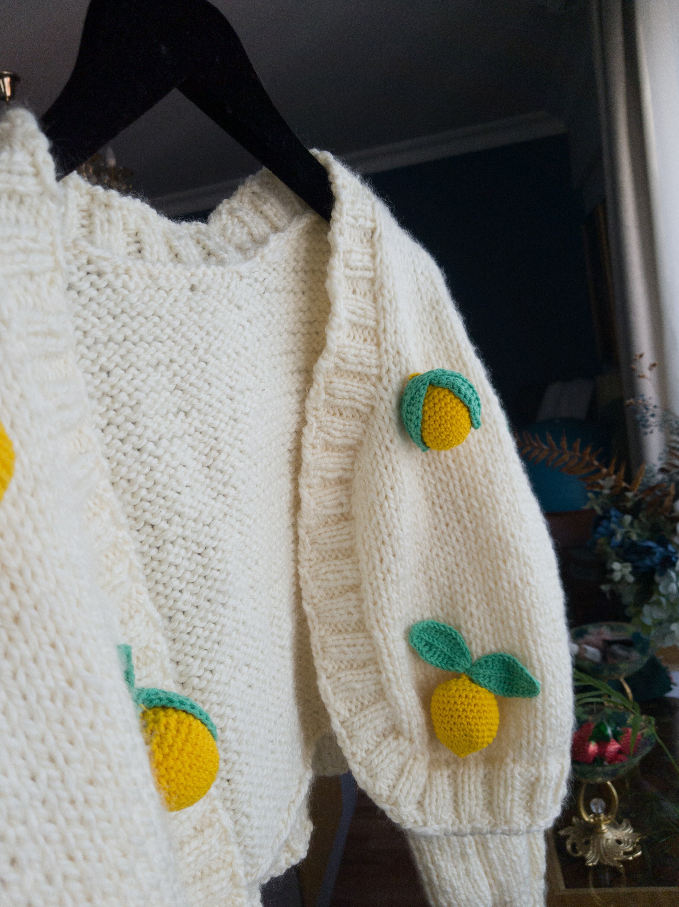 3D Lemon Embroidered Sweater Chunky Crop Cardigan Handmade - Etsy