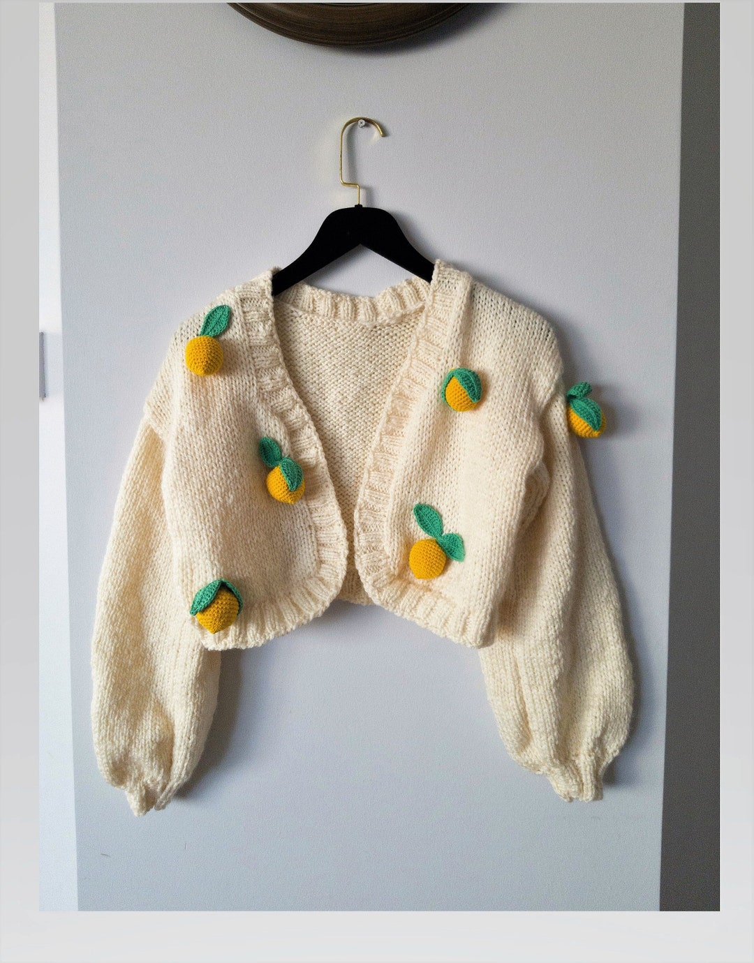 3D Lemon Cardigan, Chunky Crop Cardigan, Handmade Crop Knit Cardigan ...