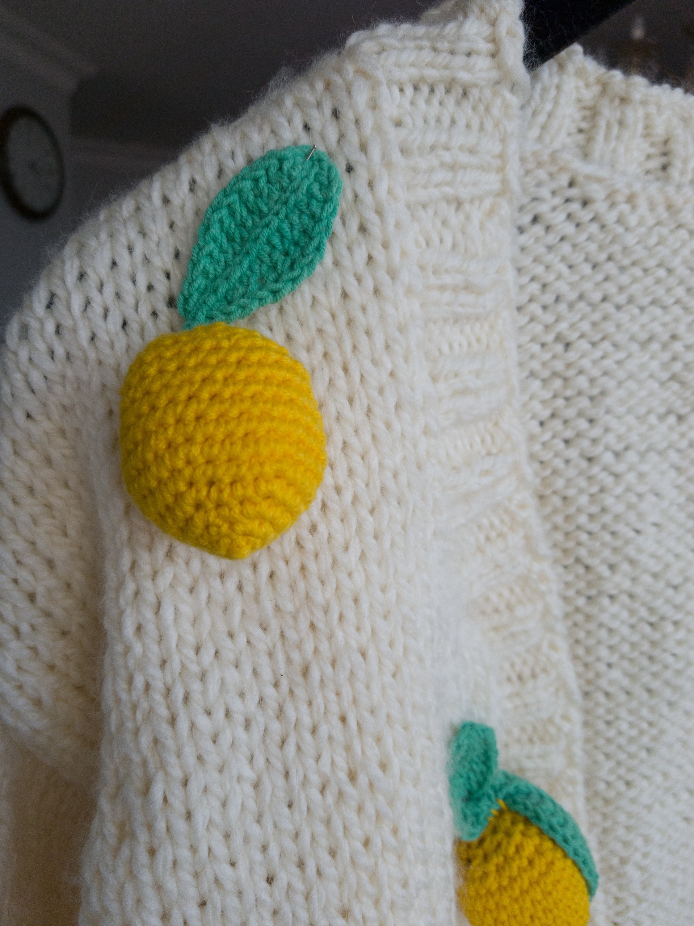 3D Lemon Embroidered Sweater Chunky Crop Cardigan Handmade - Etsy