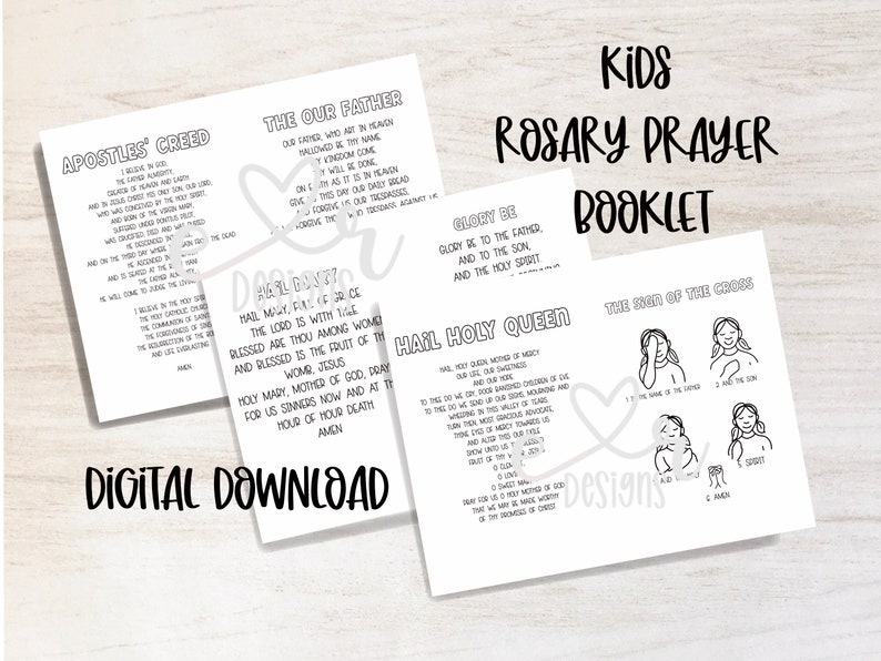 Kid's Rosary Prayer Sheets / Booklet / Catholic Kids - Etsy