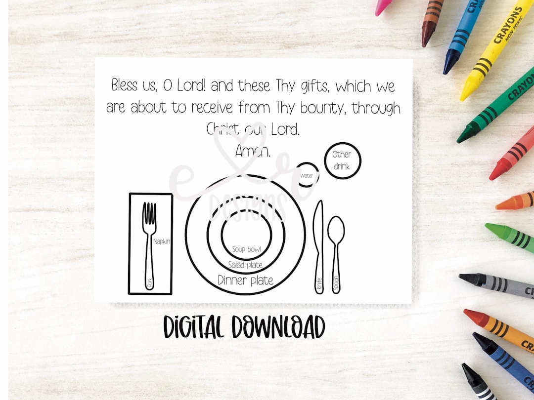 Meal Prayer Coloring Sheets / How to Set A Table Color Sheet / Catholic ...
