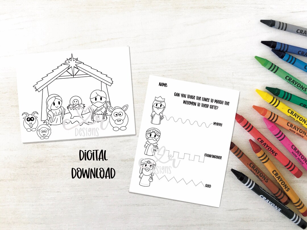 Nativity Scene Coloring Sheet / Tracing Worksheet / Wisemen Coloring ...