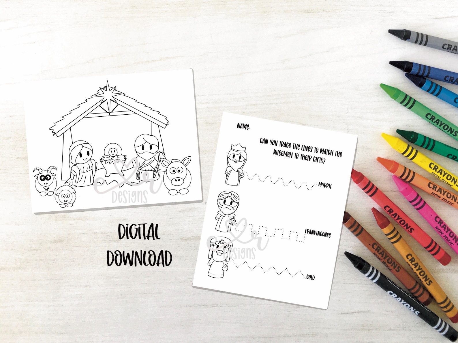 Nativity Scene Coloring Sheet / Tracing Worksheet / Wisemen Coloring ...