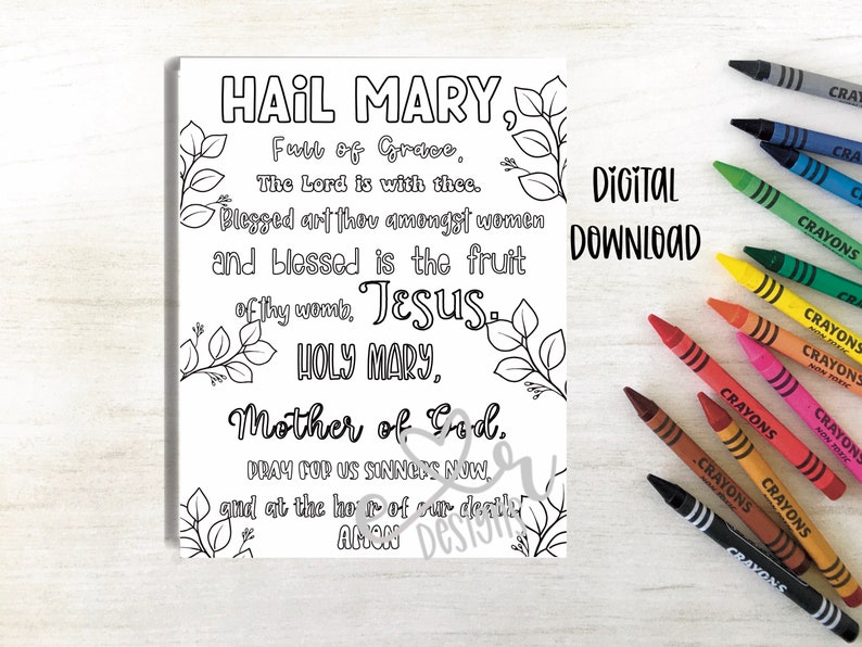 Hail Mary Prayer Coloring Sheets / Hail Mary / Catholic Prayer ...