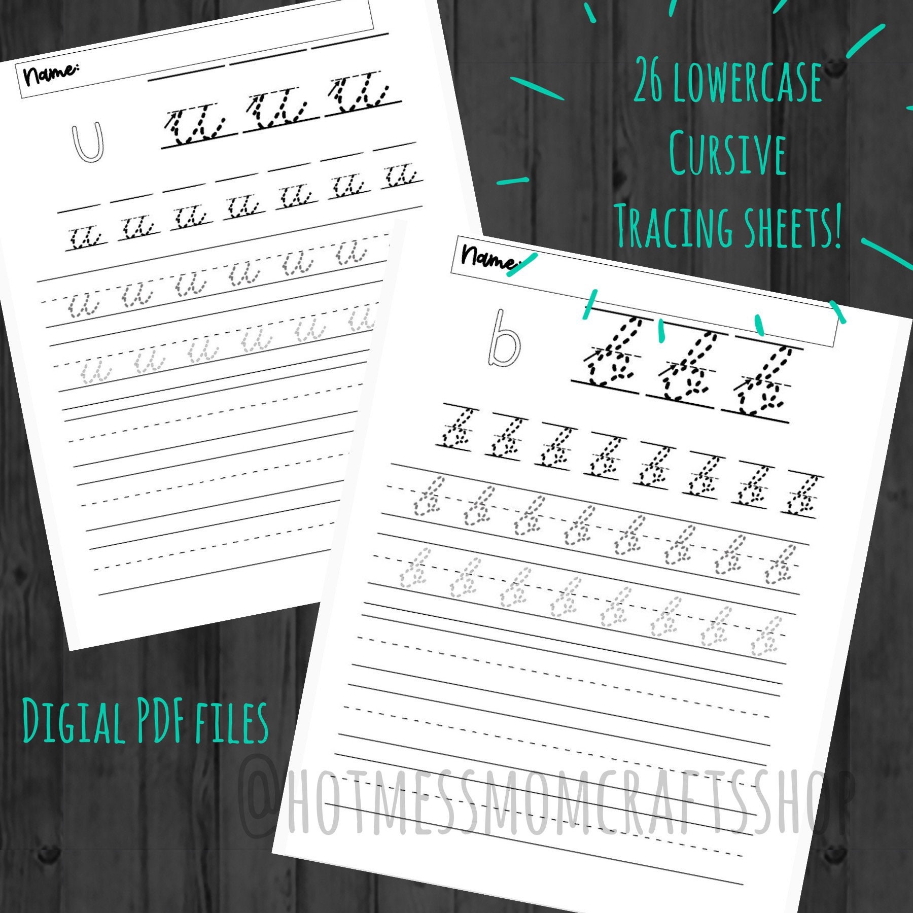 Lowercase Cursive Tracing Sheets - Etsy