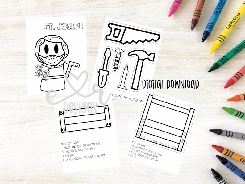 St. Joseph Coloring Sheet / Tool Box Craft / Catholic Saint / Catholic ...