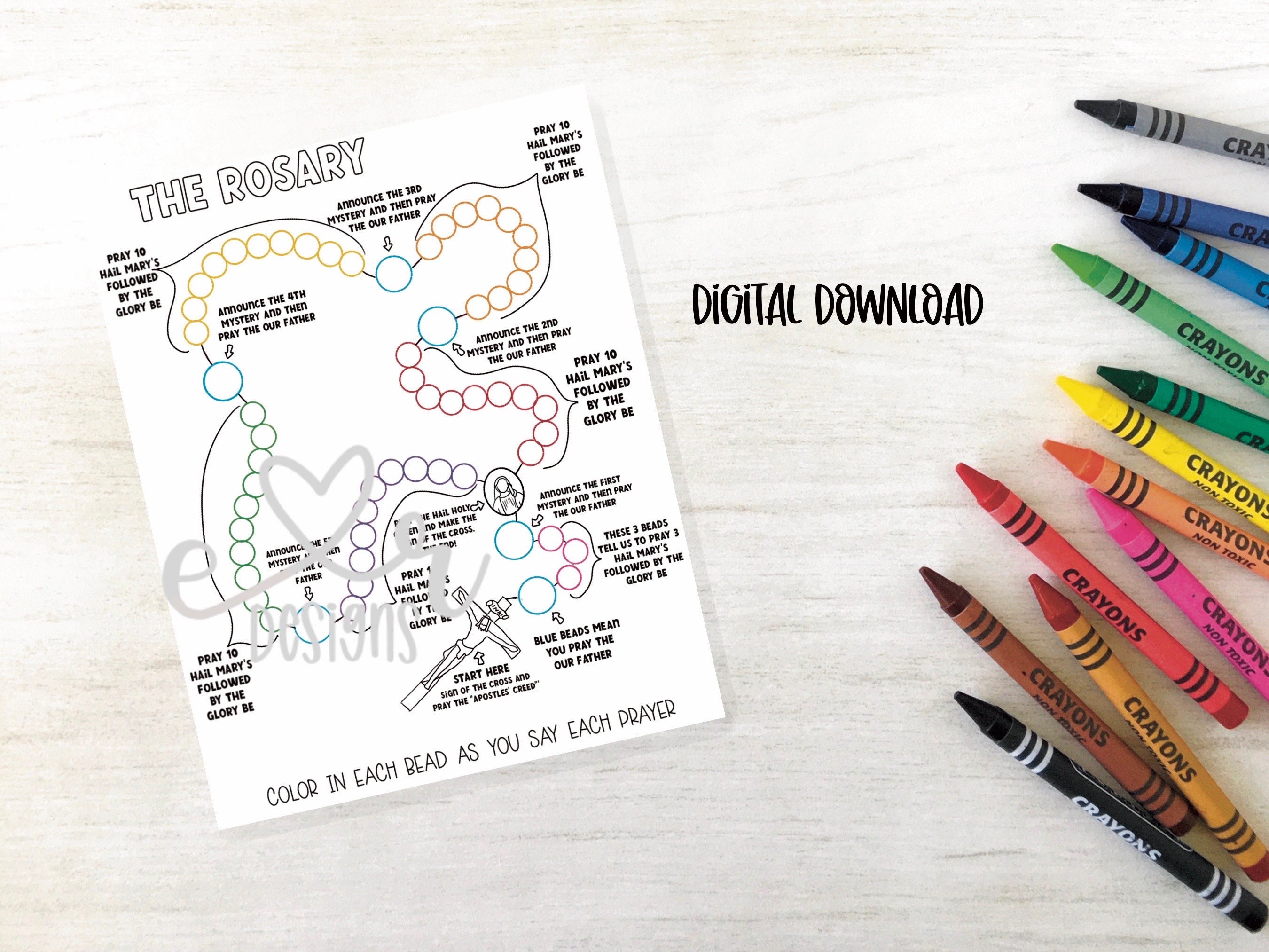Rosary Coloring Sheet / Kids / Catholic / How to Pray the Rosary - Etsy