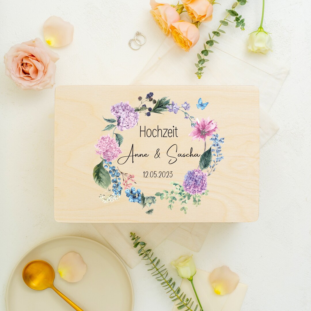 Colorful Flower Wreath + Names of the Bride and Groom | Personalized ...