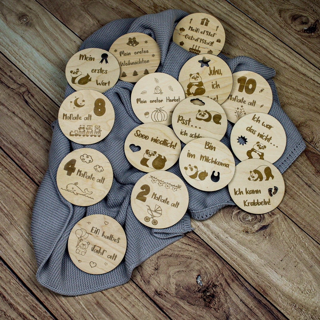 Milestone Cards Baby Engraved on Wood, First Year, Gift for Birth ...