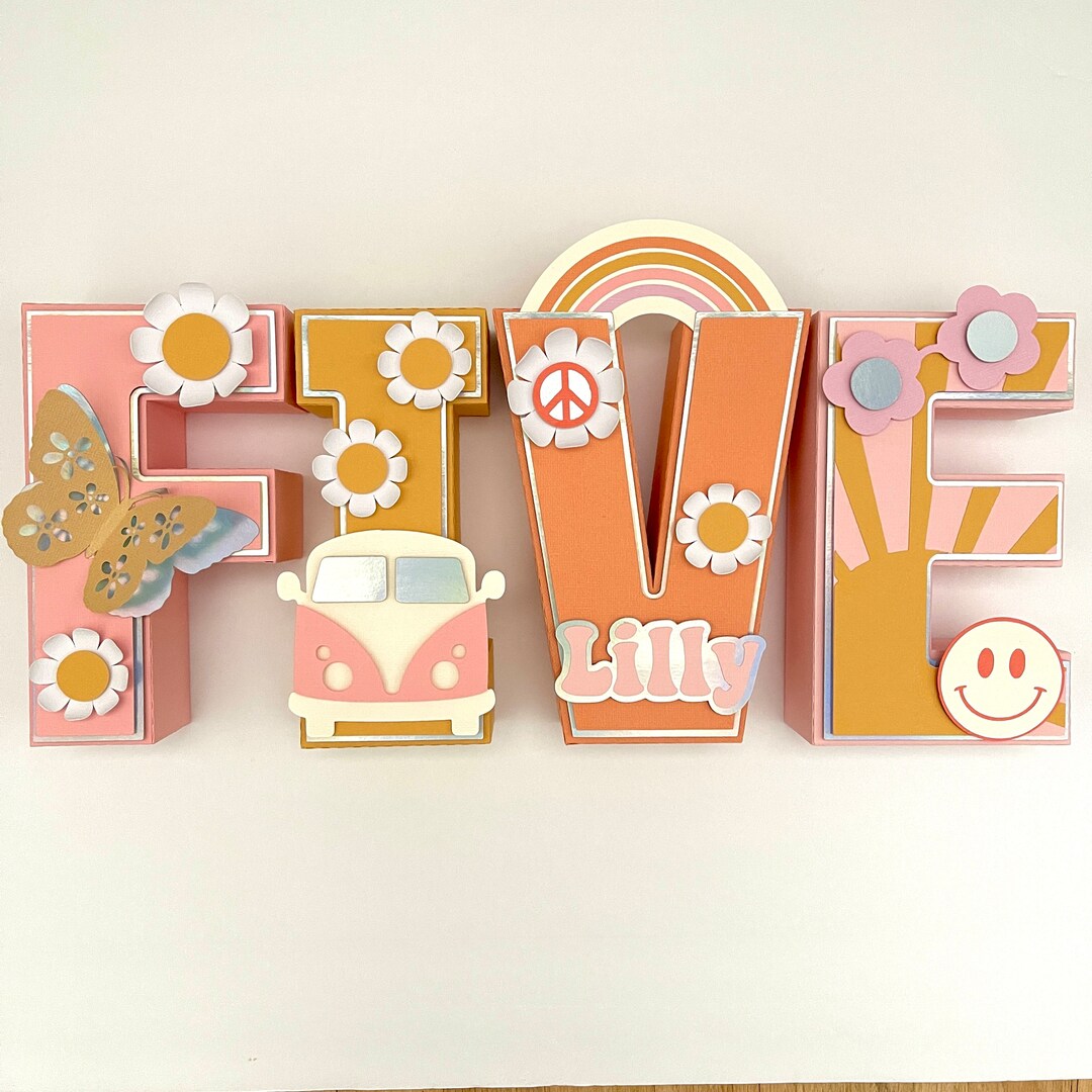 Groovy Birthday Age 3D Letters One Groovy Baby Two Groovy Fourever ...