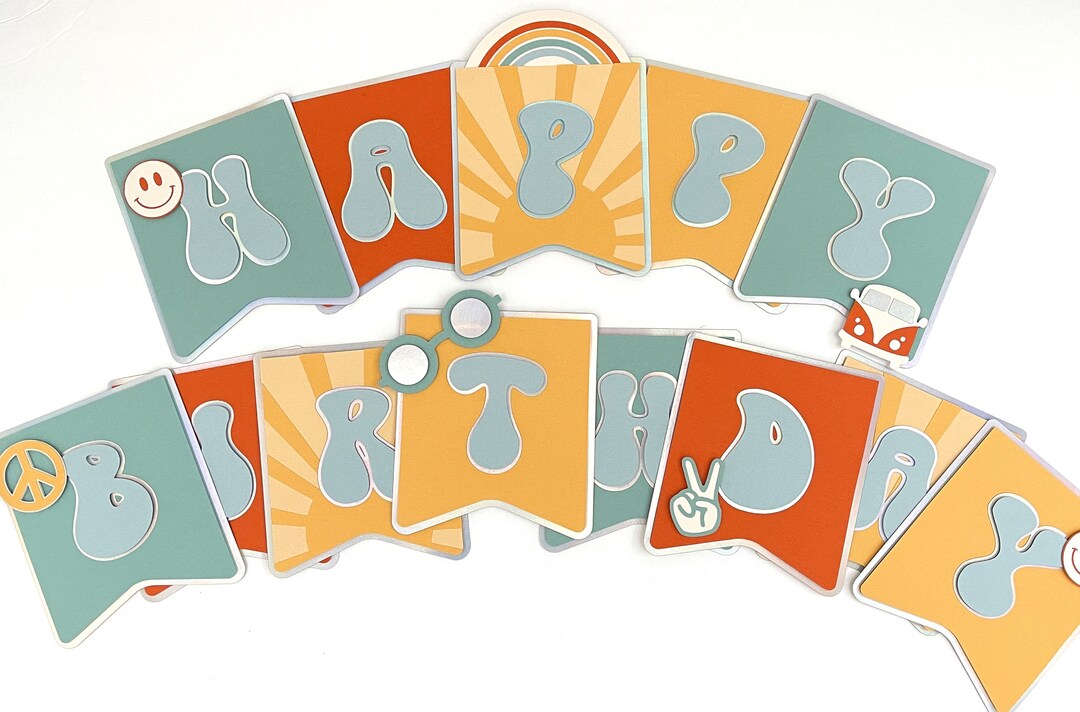 Groovy Birthday Banner Happy Birthday Banner Groovy One Birthday Decor ...