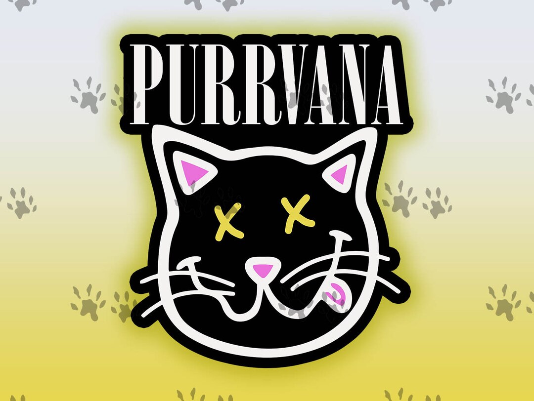 Purrvana Sticker, Nirvana, Cat, Music Lover, Funny Sticker, Humorous ...