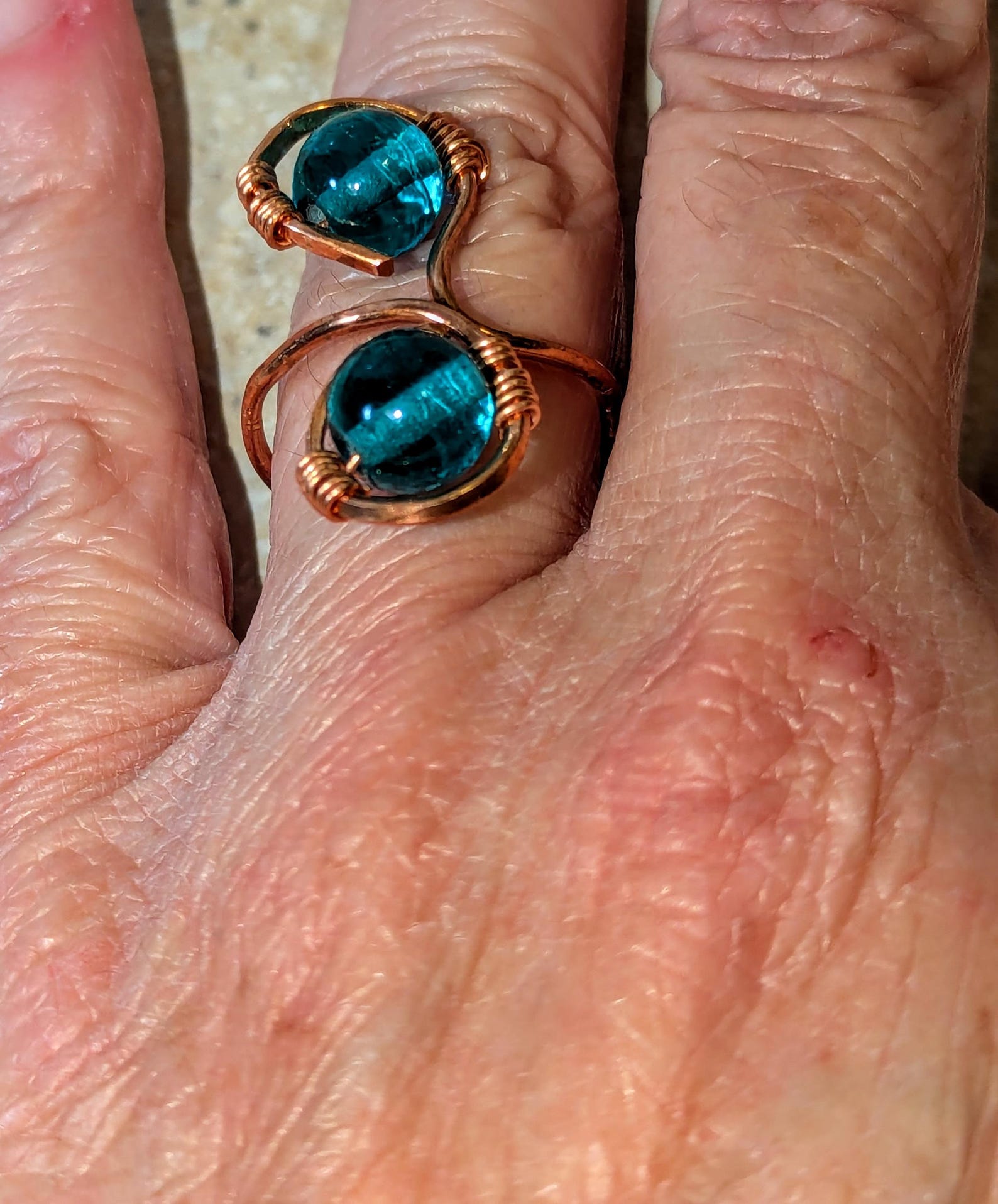 Double Orb Copper and Teal Ring - Size 7 - Etsy